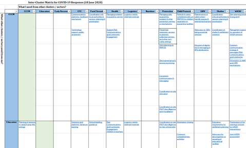 Inter-Cluster / inter-sector matrix for the COVID-19 response