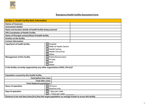 Emergency Health Facility Assessment Form
